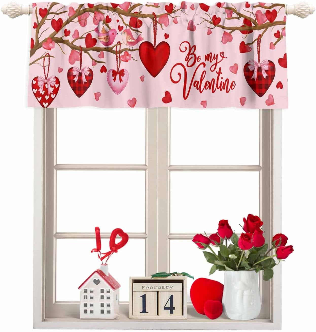 FYSGDF-Pink Valentine's Day Kitchen Curtains Valances for Windows Red ...