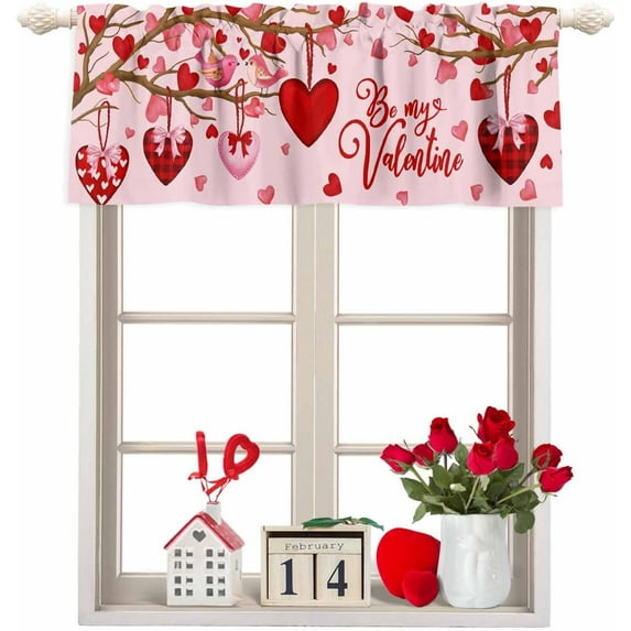 FYSGDF-Pink Valentine's Day Kitchen Curtains Valances for Windows Red ...