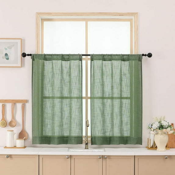 FYSGDF-Sage Green Semi Sheer Curtains 36 Inch Length, Light Filtering ...