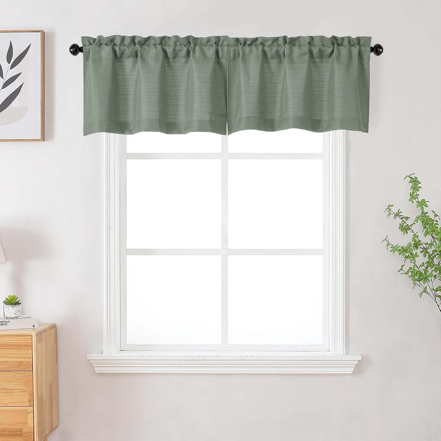 FYSGDF-Sage Green Valances for Windows 2 Panels, Soft Solid Airy Faux ...