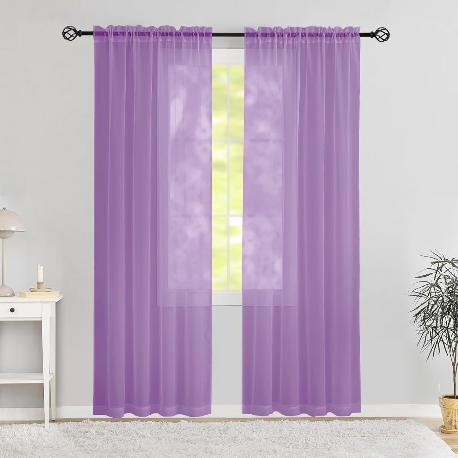 FYSGDF-Semi Voile Sheer Curtains 90 Inches Long 2 Panels Rod Pocket ...