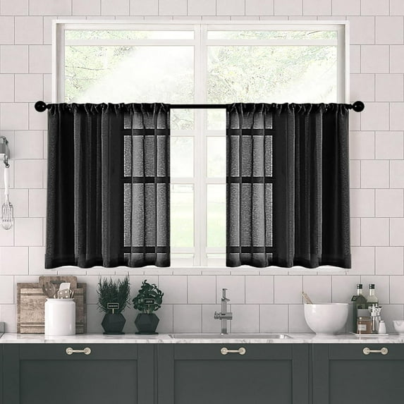 FYSGDF-Sheer Tier Curtains 30 inches Long Black Kitchen Tiers Bathroom ...