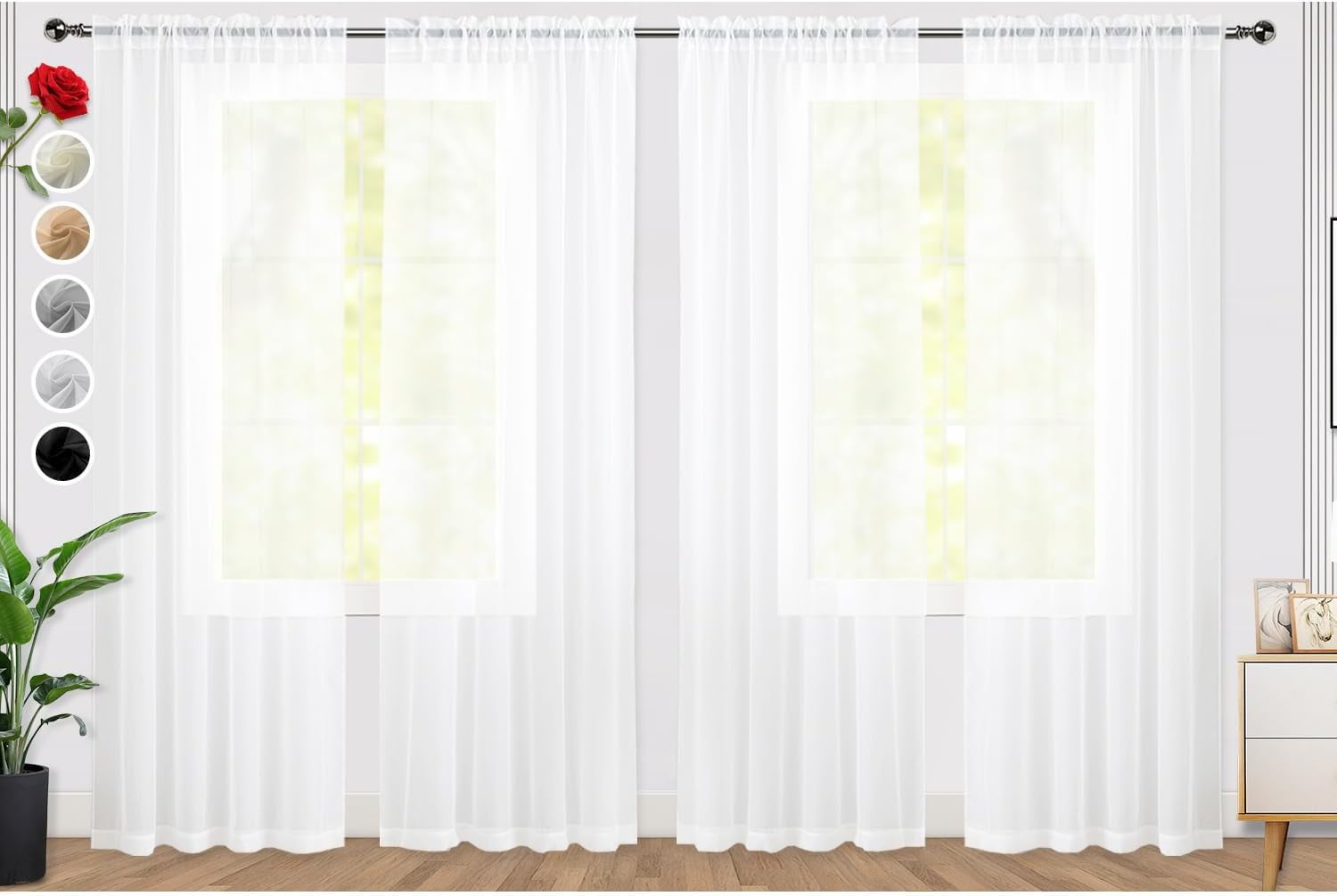 FYSGDF-Sheer White Curtains 4 Panels Rod Pocket Semi-Sheer Curtain 84 ...