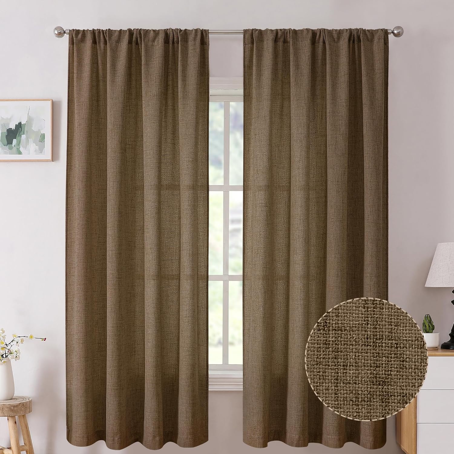 FYSGDF-Short Linen Curtain Bedroom Rod Pocket Semi Sheer Curtains ...