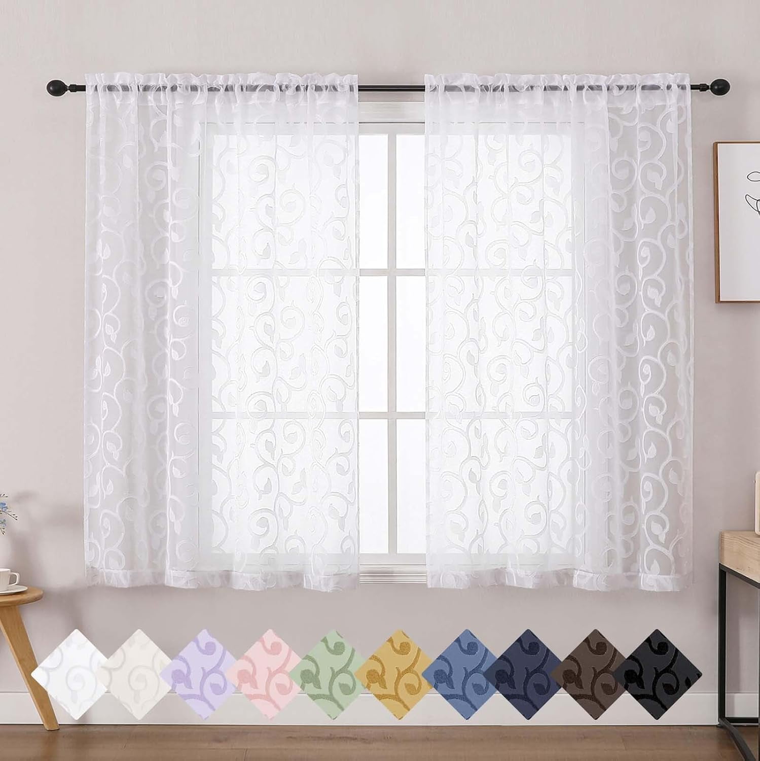FYSGDF-Short Sheer White Curtains for Bedroom Living Room 45 Inch ...
