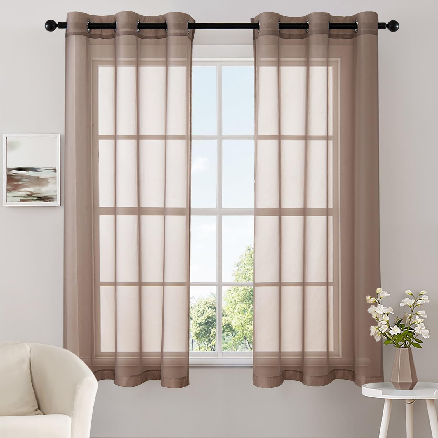 FYSGDF-Solid Color Sheer Curtains 63 Inches Long 2 Panels Set - Elegant ...