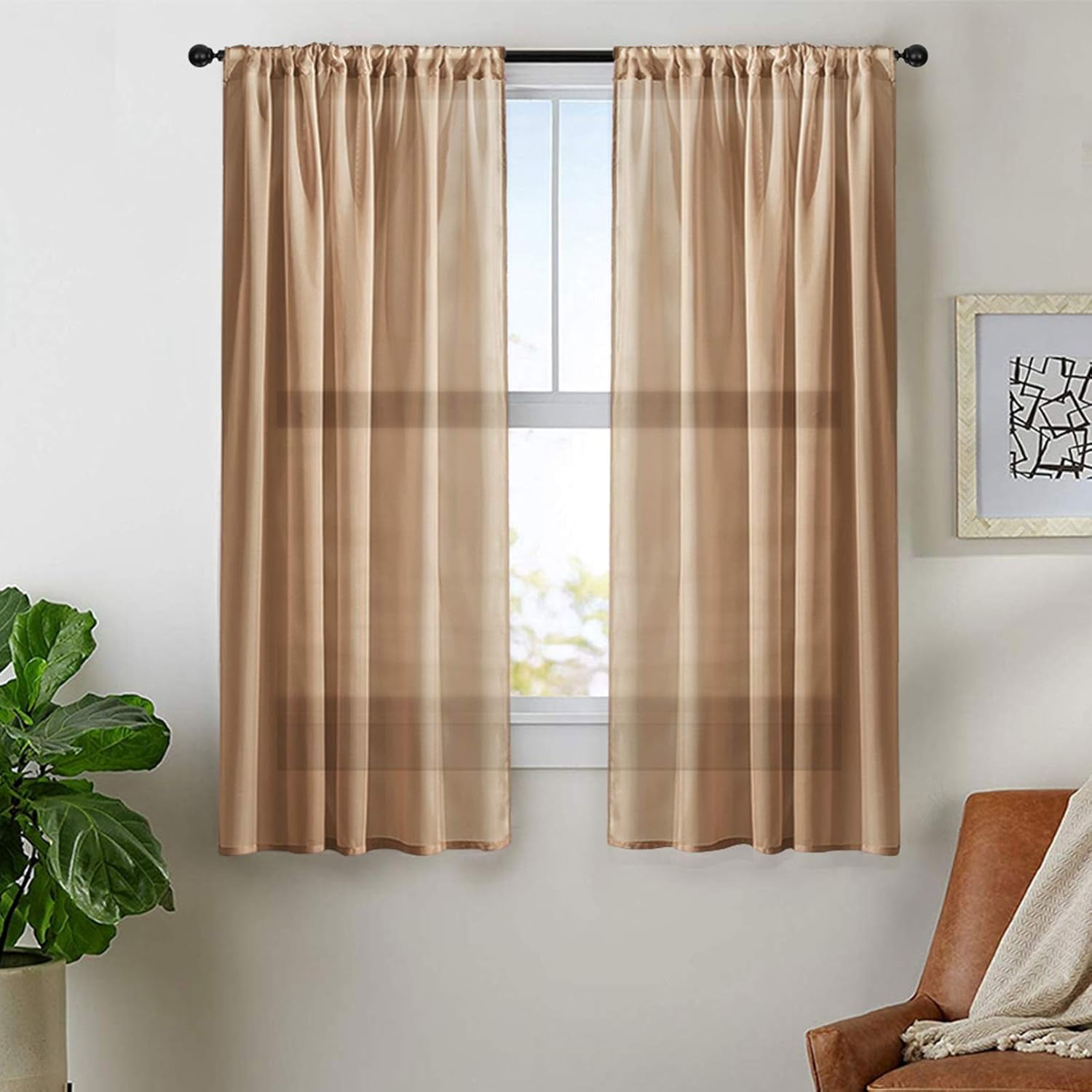 FYSGDF-Taupe Short Sheer Curtains 45 inches Long Kitchen Curtains Sheer ...