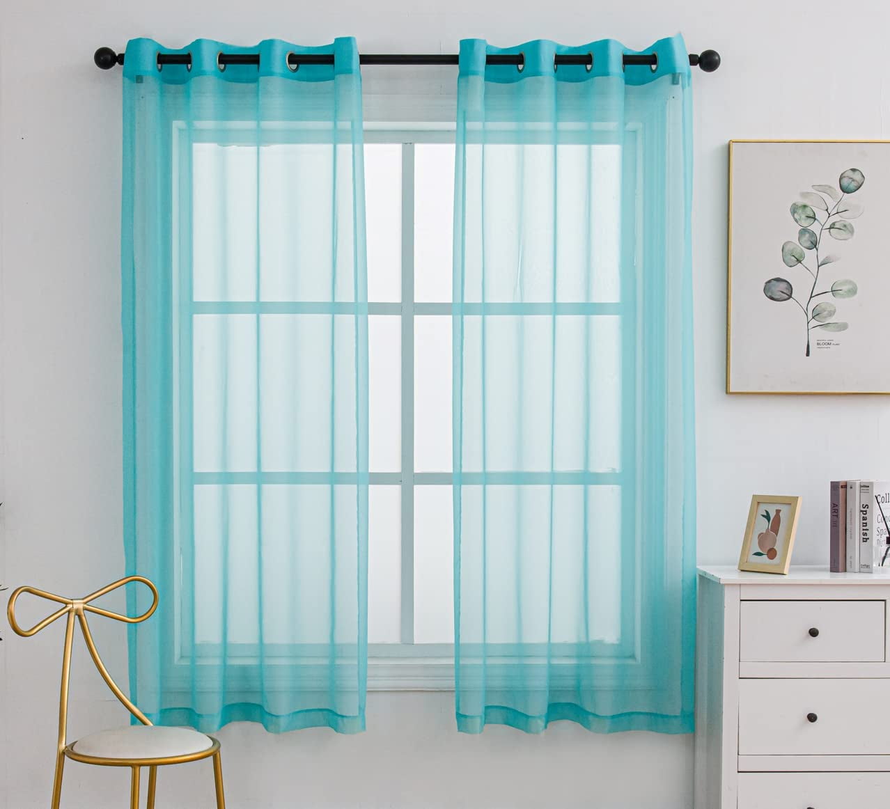 FYSGDF-Teal Sheer Curtains with Grommet,Airy Voile Textured,Elegant ...
