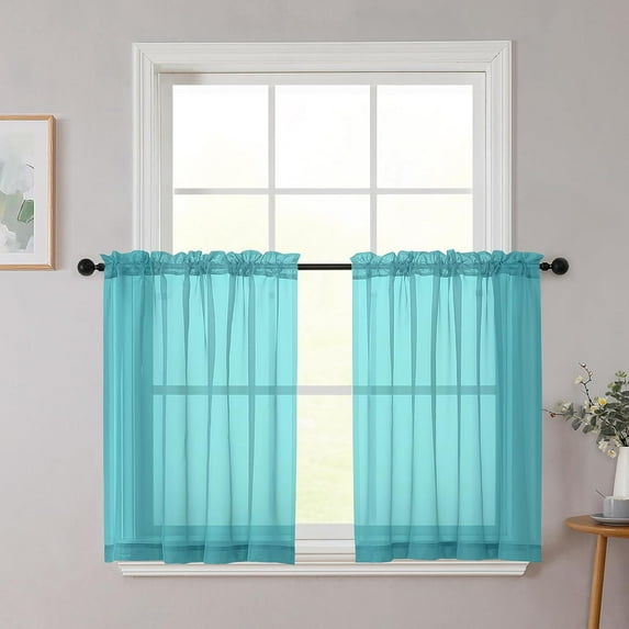 FYSGDF-Turquoise Kitchen Curtains 30 Inch Length Tier 2 PCS, Solid Soft ...
