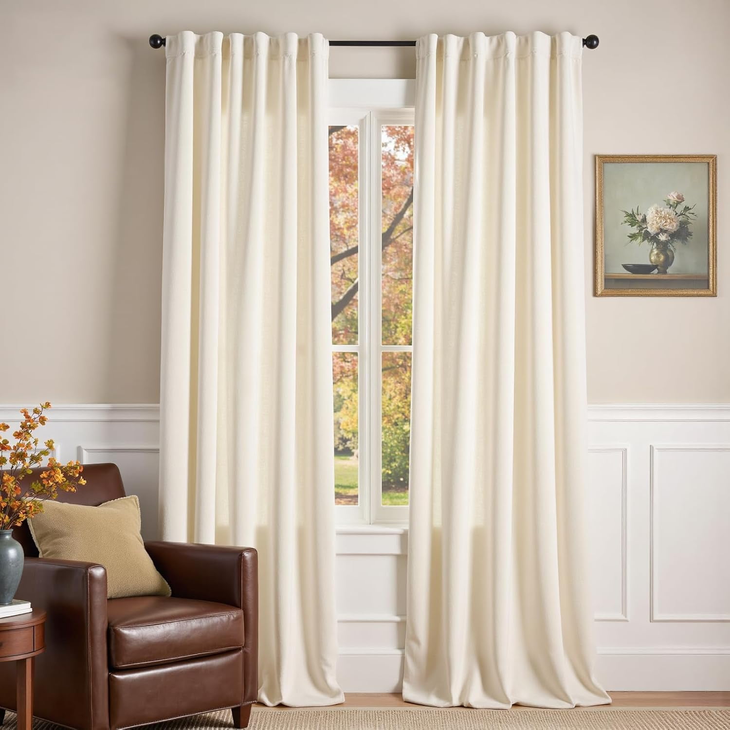 FYSGDF-Velvet Light Filtering Curtain for Living Room, Ivory Luxury ...
