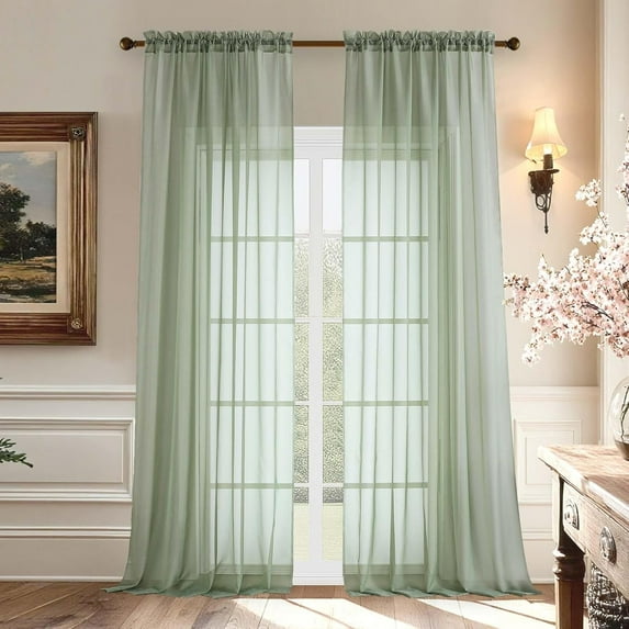 FYSGDF-Voile Sheer Sage Green Curtains - Transparent Light Weight Soft ...