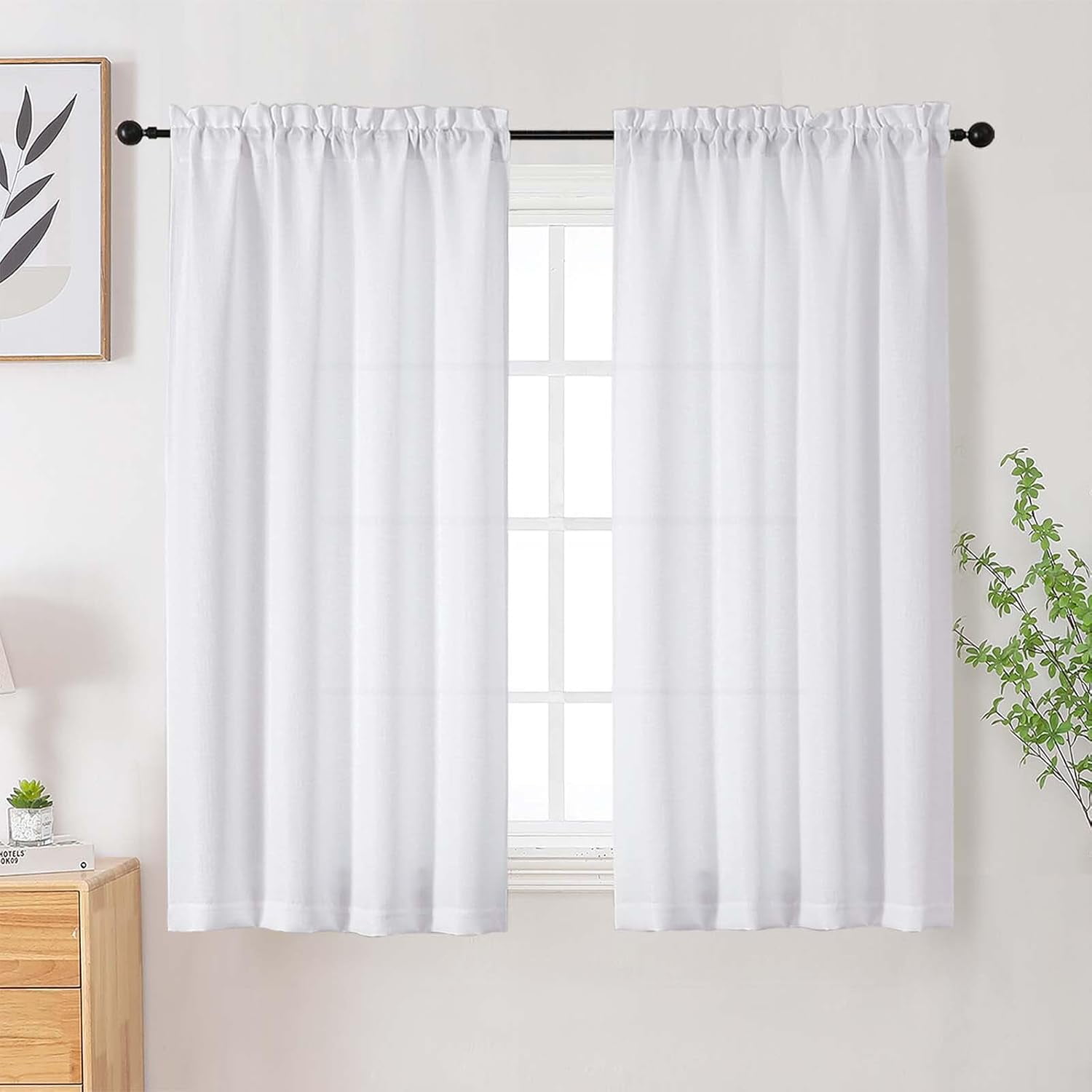 FYSGDF-White Curtains for Bedroom Living Room 54 Inch Length 2 Panels ...