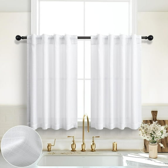 FYSGDF-White Kitchen Curtains 24 Inch Length,Linen Light Filtering Semi ...