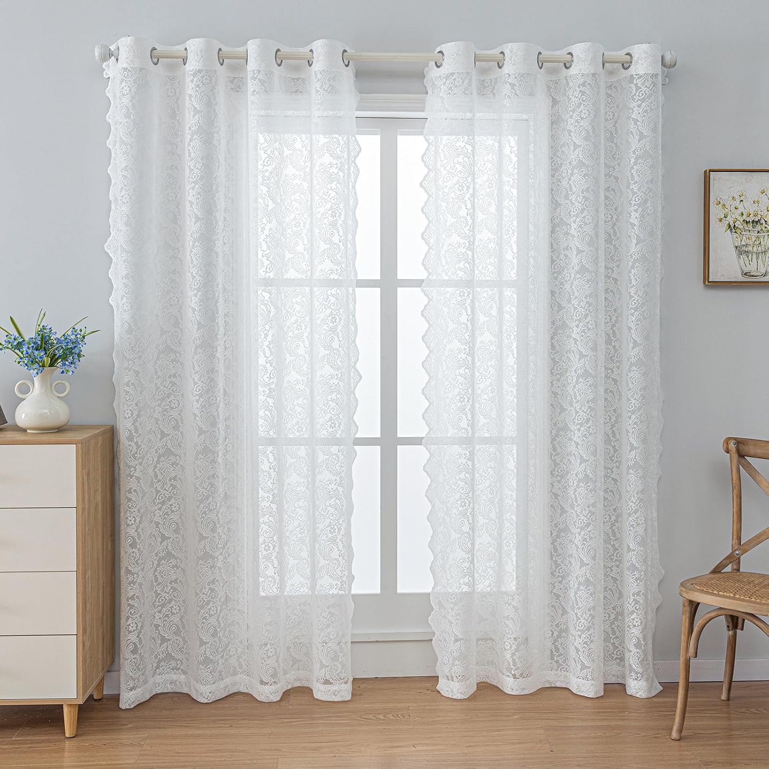 FYSGDF-White Lace Sheer Curtain Panels for Living Room Elegant Window ...