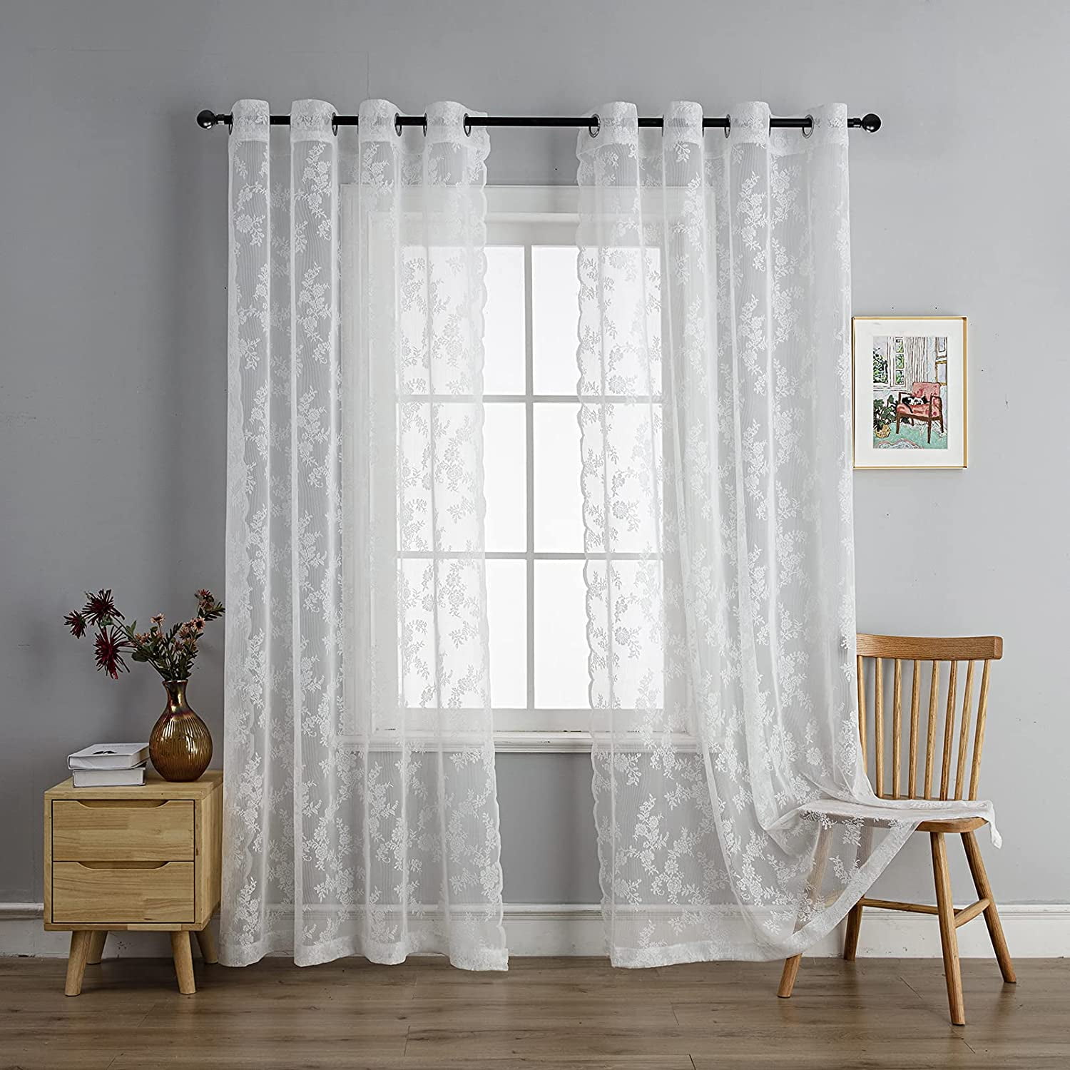 FYSGDF-White Lace Sheer Curtain Panels for Living Room Elegant Window ...