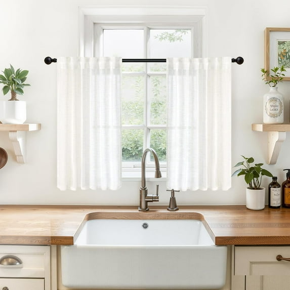 FYSGDF-White Linen Semi Sheer Curtains 36 Inch Length for Kitchen Cafe ...