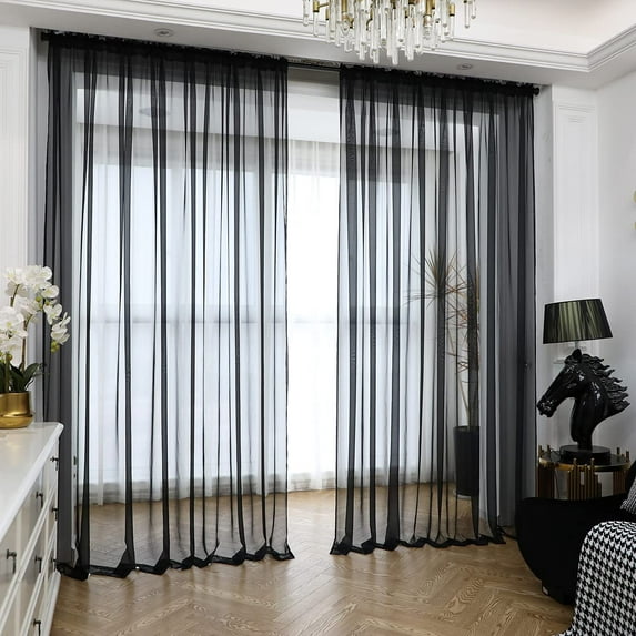 FYSGDF-Window Black Sheer Curtains 145 Inches Long 2 Panels Sheer ...