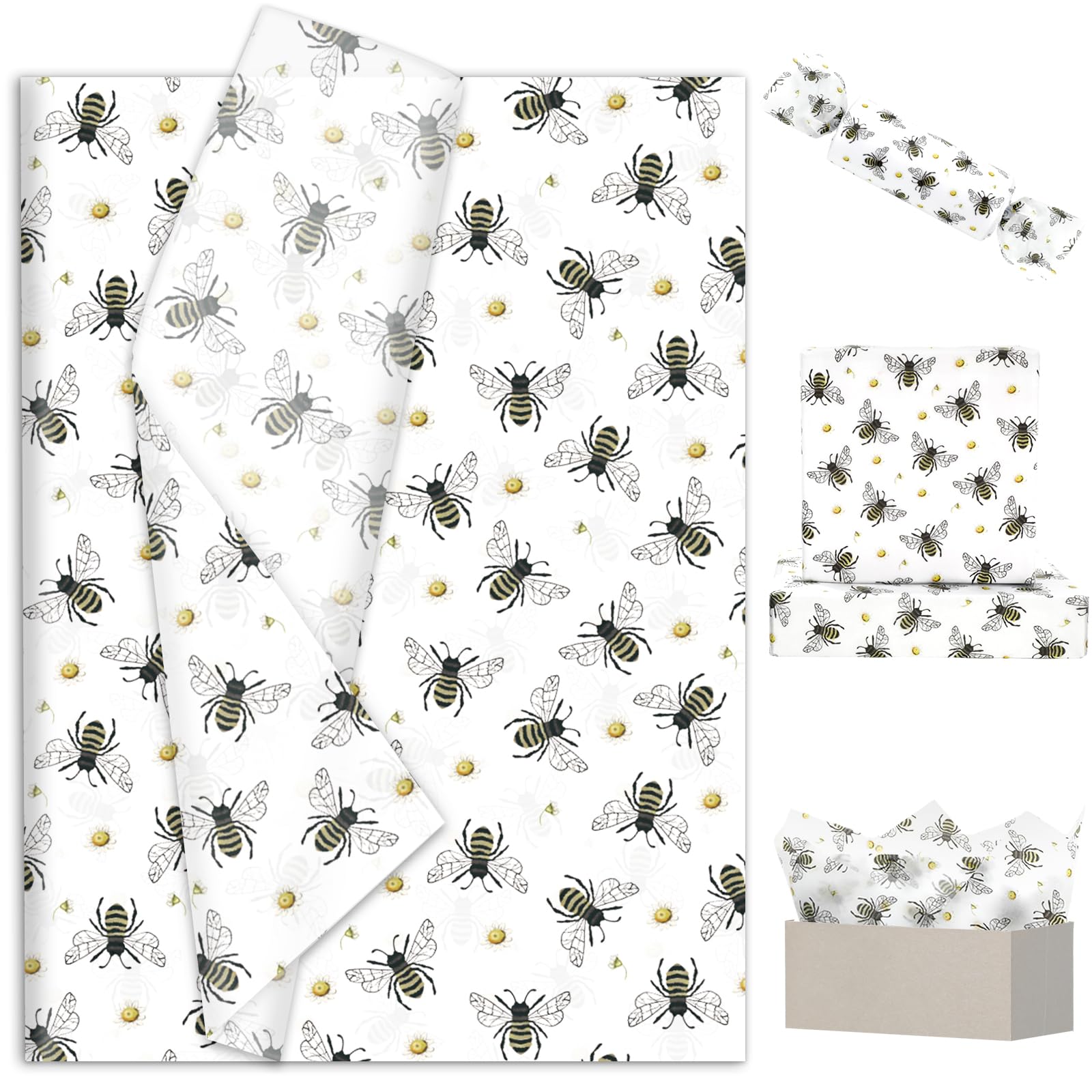 FYSUIMU 100 Sheet Bee Tissue Paper AIS1 Honey Bee Daisy Wrapping Paper ...