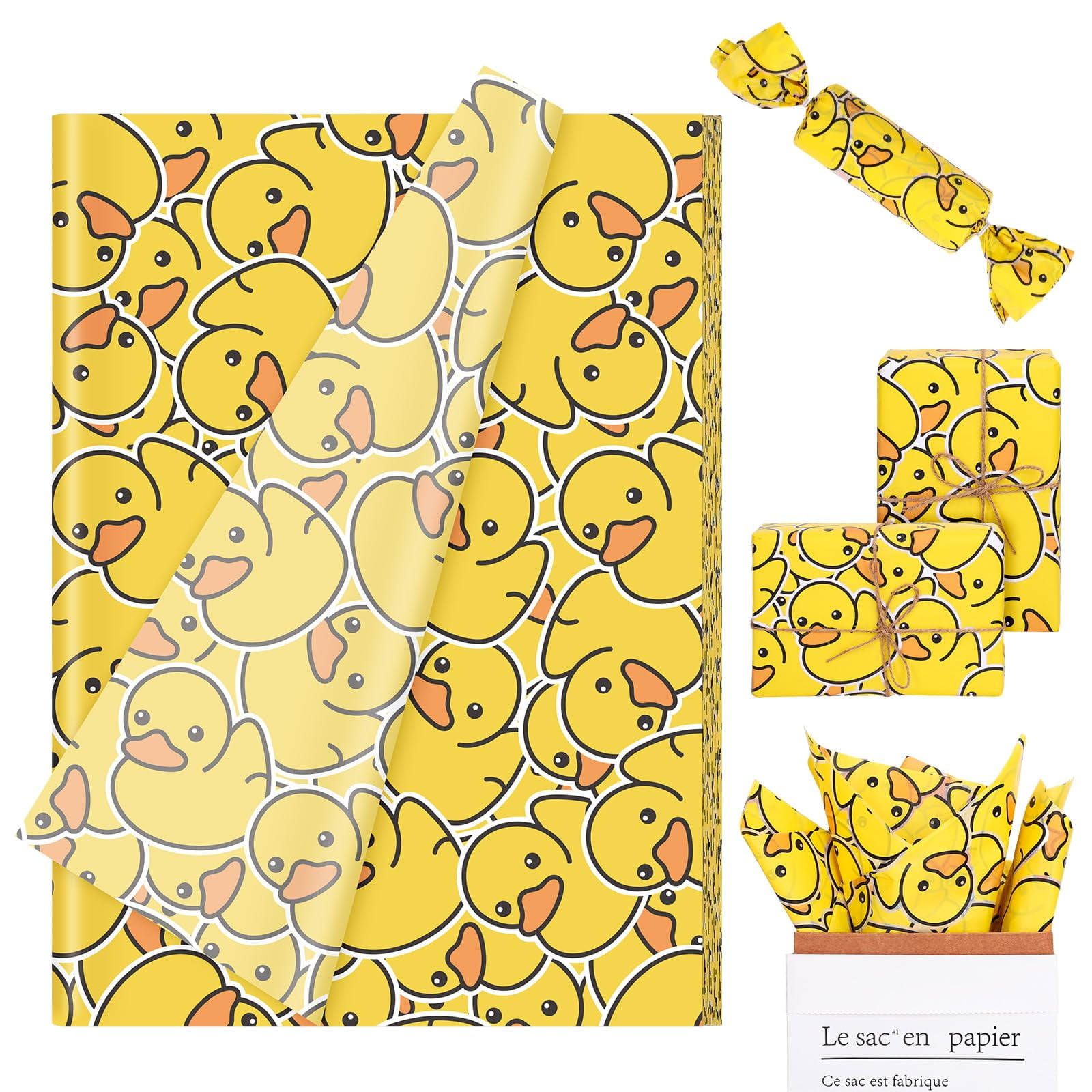 FYSUIMU 100 Sheets Rubber DHF10 Duck Tissue Paper Yellow Cartoon Duck ...