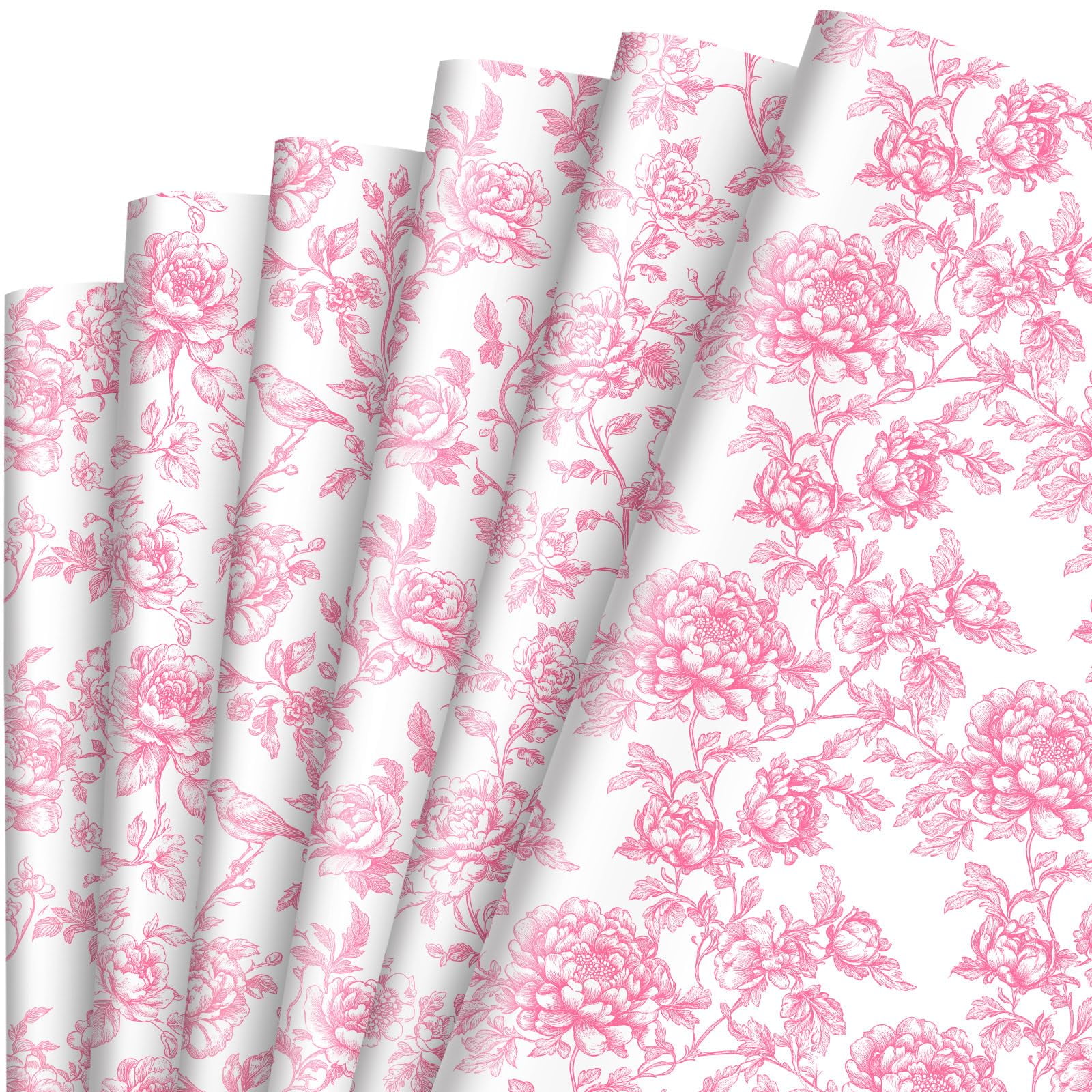 FYSUIMU 12 Sheet Pink Floral Wrapping Paper -Not Roll- Flower Bird Gift ...