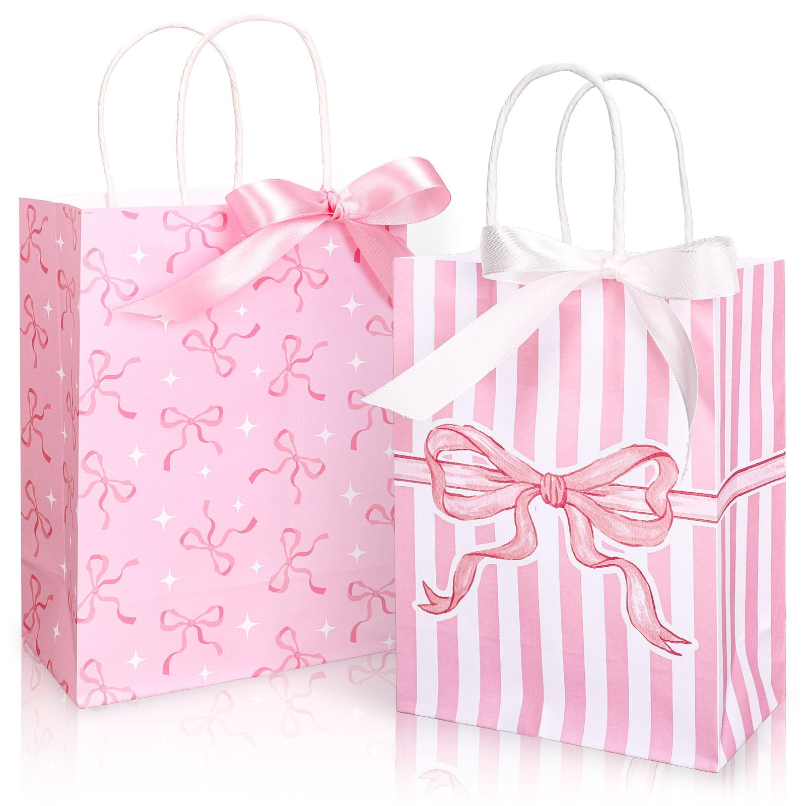 FYSUIMU 24Pcs Pink Bow Paper Gift Bags with Handles Coquette Bow Knot ...