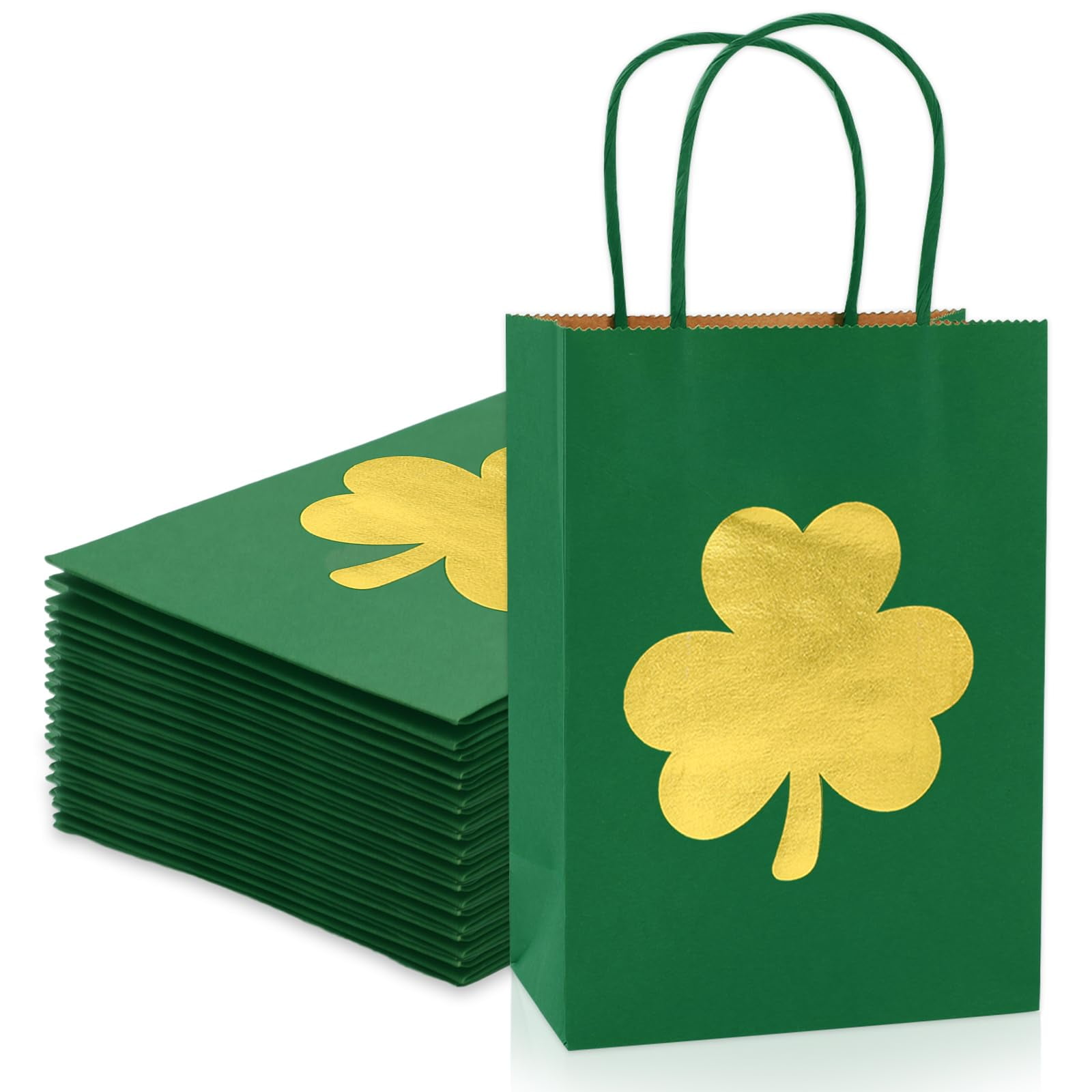 FYSUIMU 24Pcs St. Patrick's MSF2 Day Paper Bags Gold Foil Shamrock ...