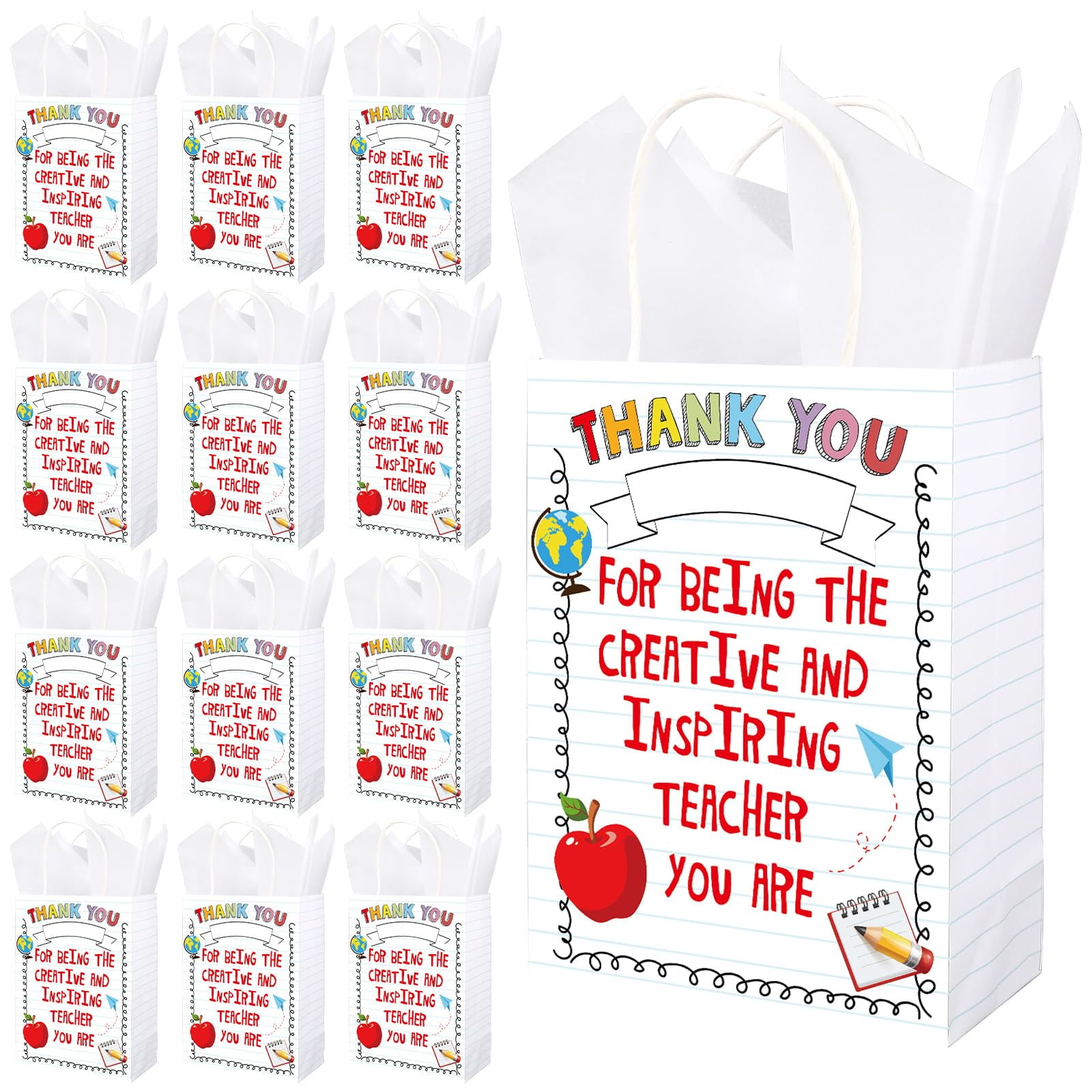 FYSUIMU 24Pcs Teacher Appreciation Paper Bag with 30 Sheets Tissue ...