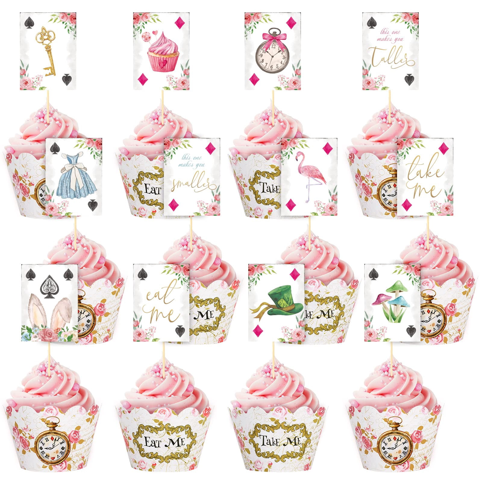 FYSUIMU 96 Pack Alice Wonderland Cupcake BSL1 Toppers Fairy Tea Party ...