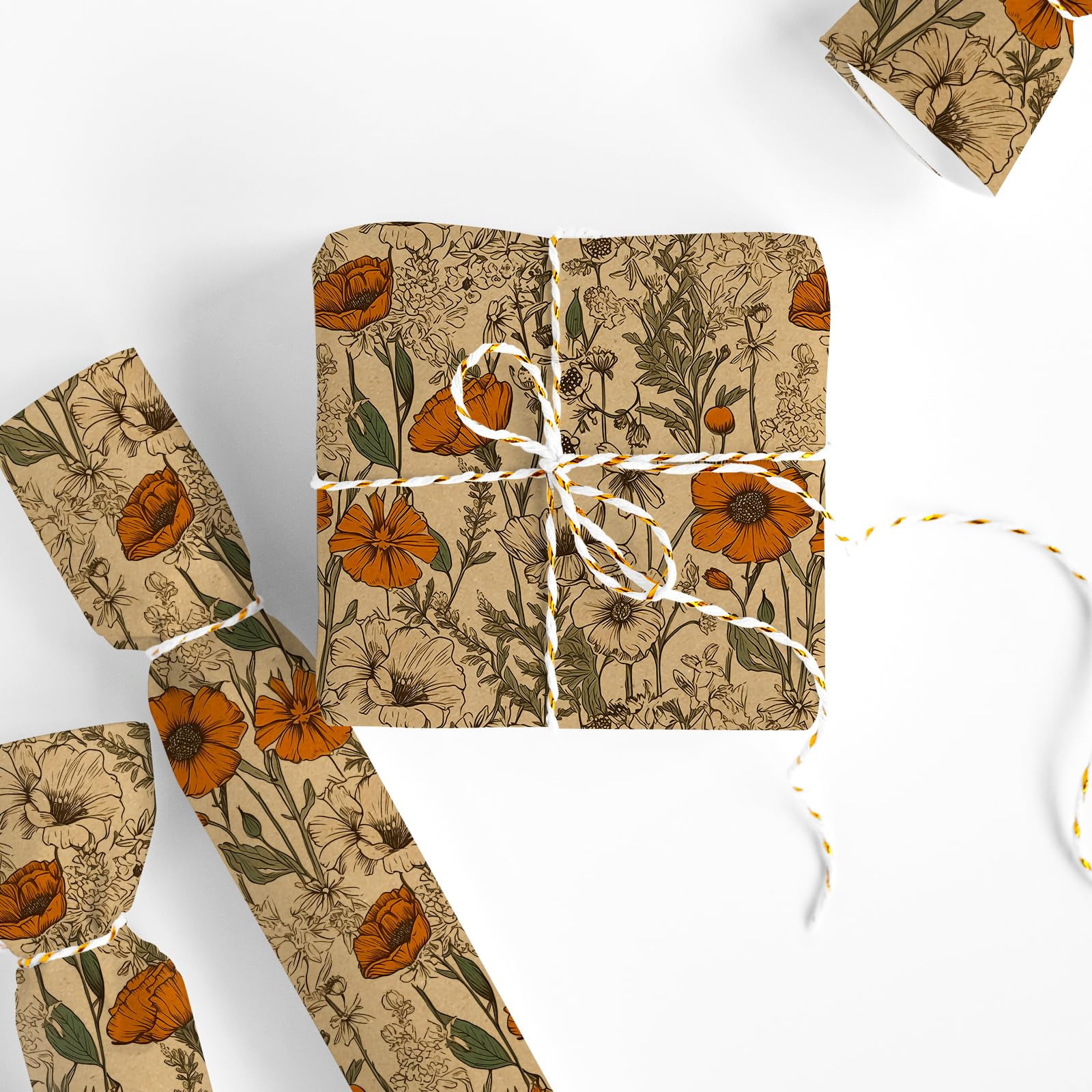 FYSUIMU Floral Kraft AJH3 Wrapping Paper -Mini Roll- 17 In x 32.8 Ft ...