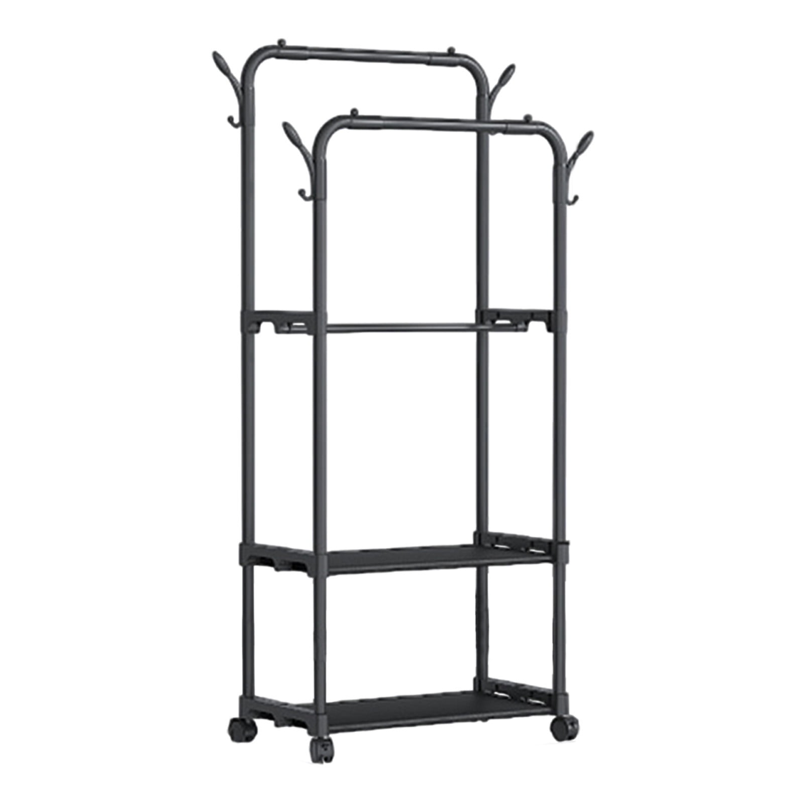 FYTPOV Double Rods Clothes Rack with Wheels and 2-Tier Storage Shelf ...