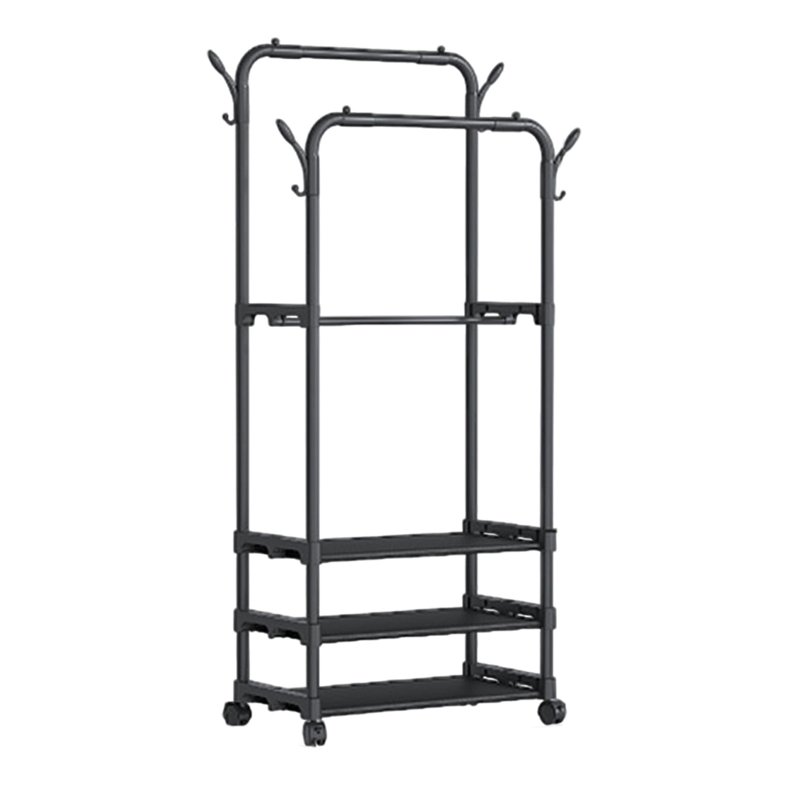 FYTPOV Double Rods Clothes Rack with Wheels and 3-Tier Storage Shelf ...