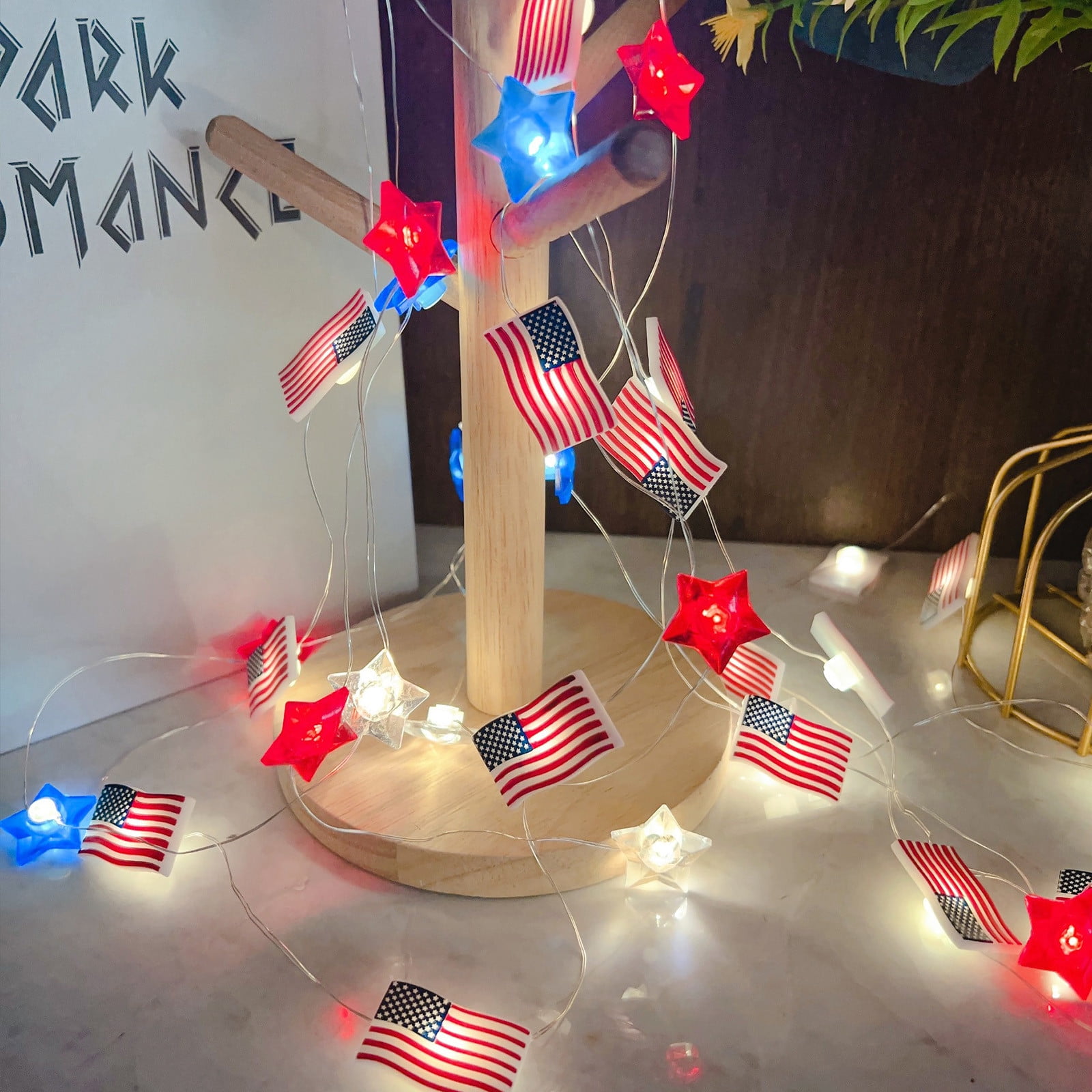 FYTPOV Flag Shaped Copper Wires Light String Independence Day ...