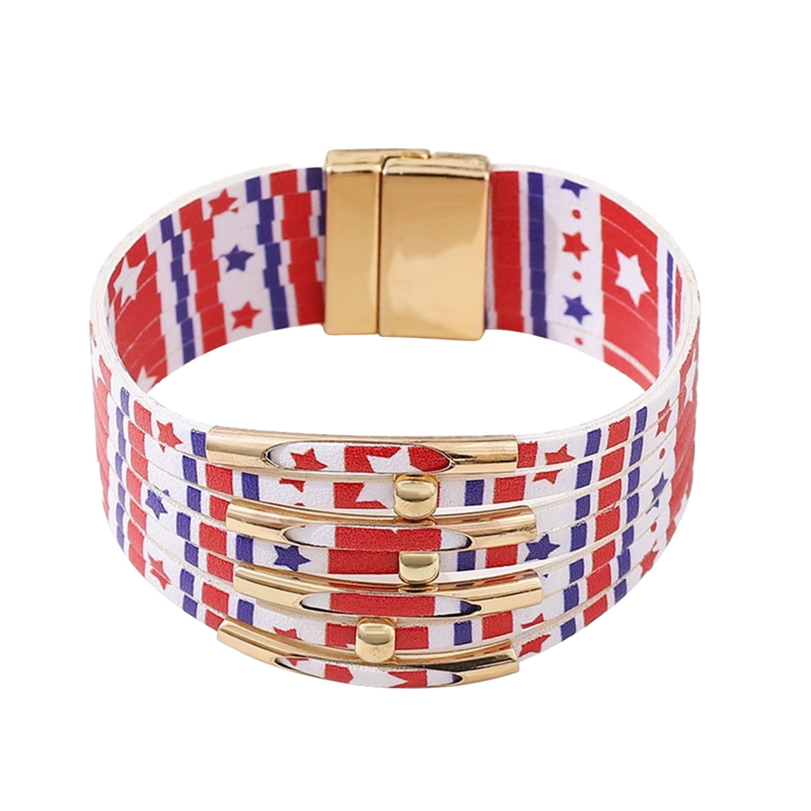 FYTPOV Independence Day Flag Magnet Clasp Leather Bracelet Beaded ...