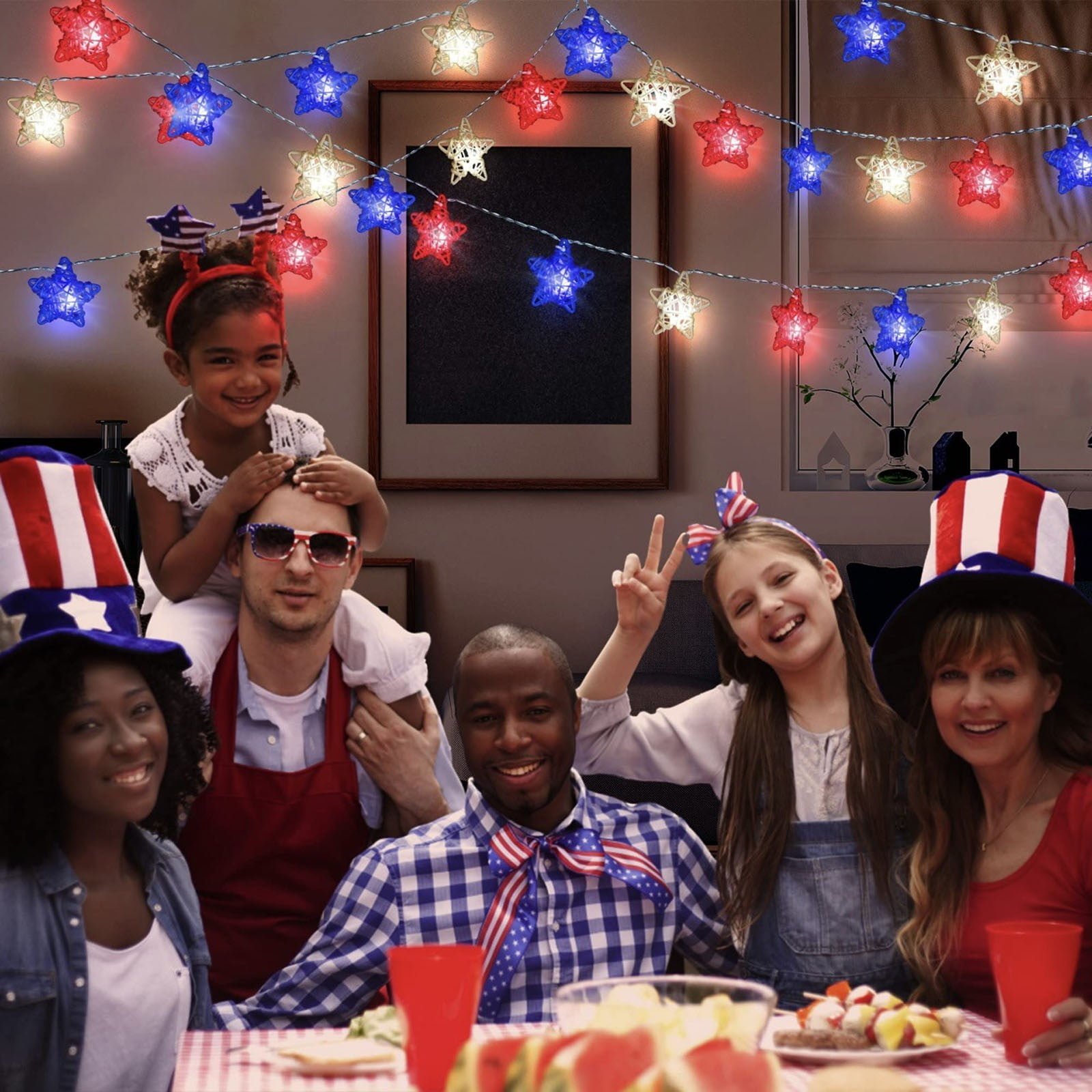 FYTPOV Red White And Blue Star Lights Battery Operated 4th Of July ...