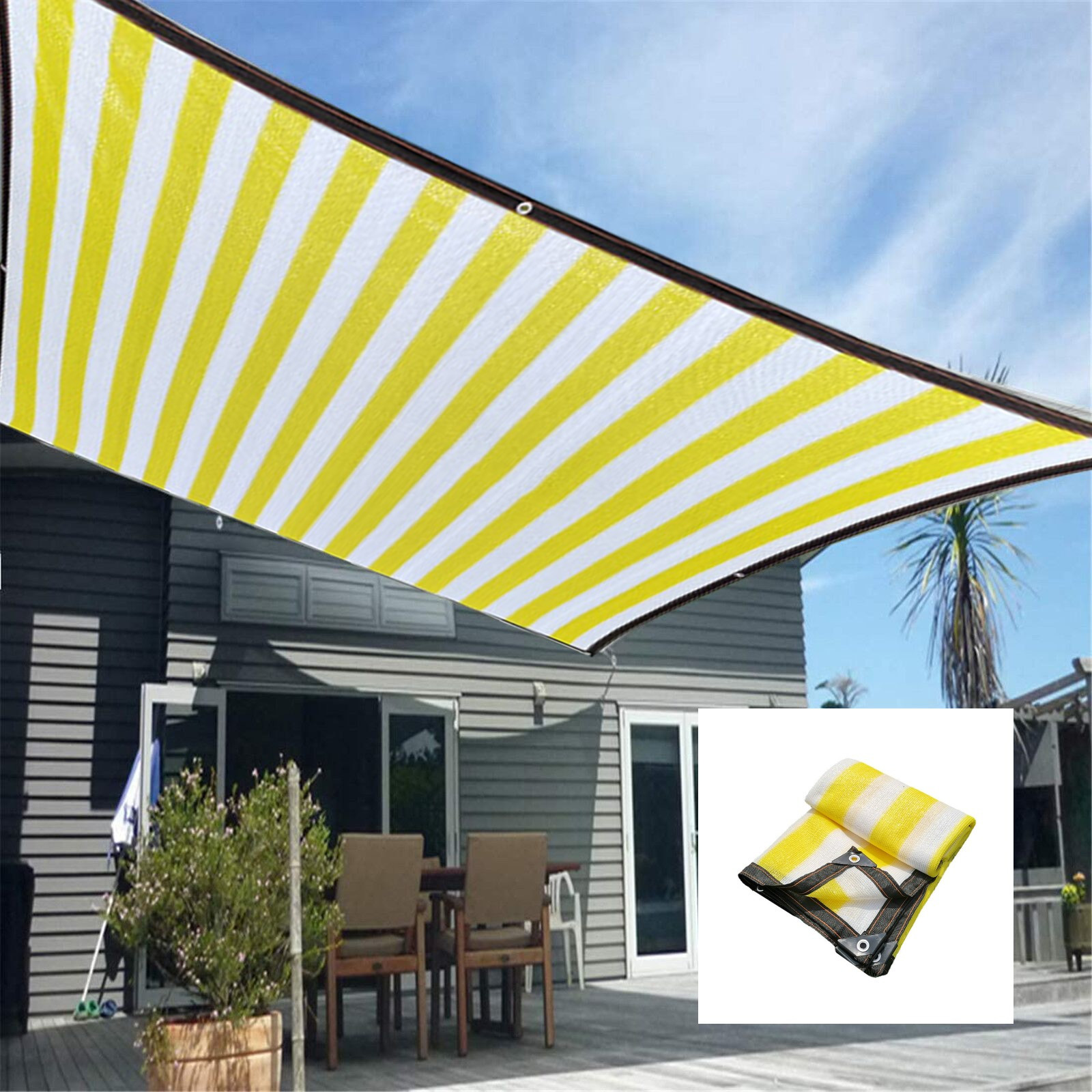 FYTPOV Square Shade Cloth, Yellow and White Stripes Sun Shade Fabric ...