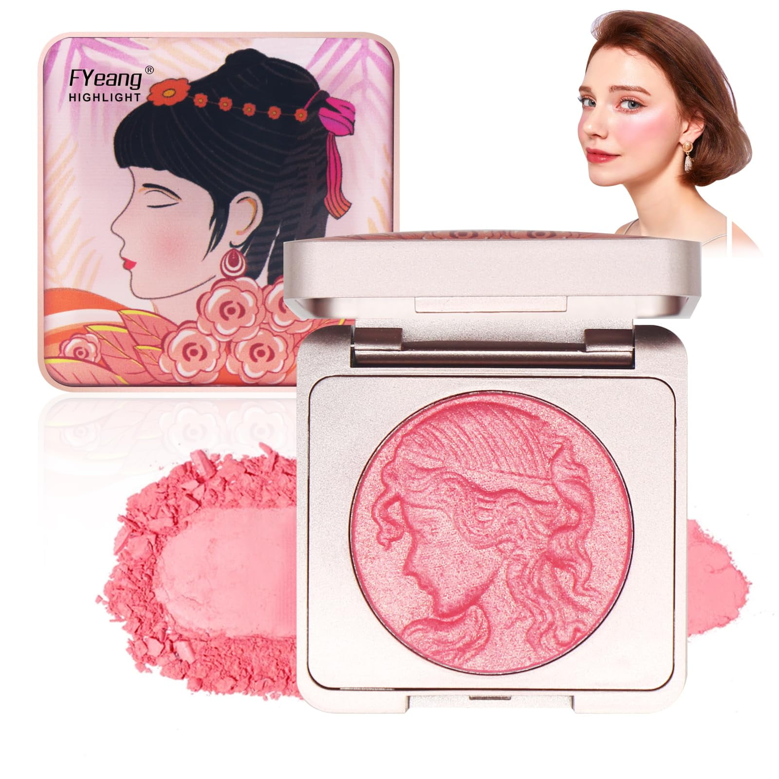 FYeang Blush Palette, Matte Face Powder Blush Palette, Embossed Girl ...