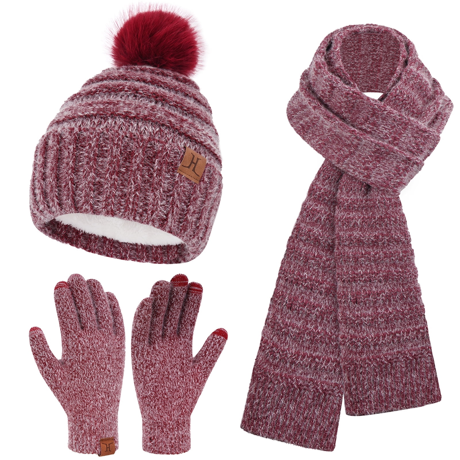 FZ FANTASTIC ZONE Womens Winter Hats Scarf Gloves Set, Warm Fleece ...