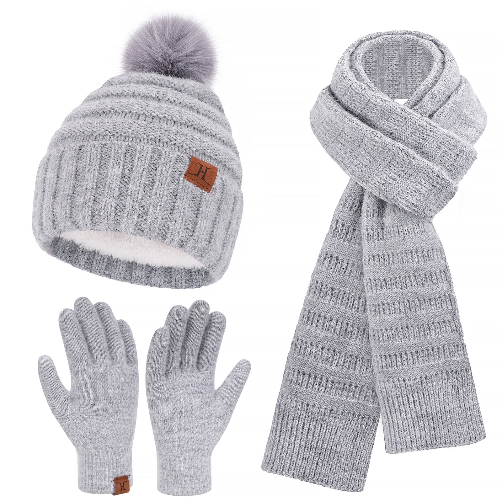 FZ FANTASTIC ZONE Womens Winter Hats Scarf Gloves Set, Warm Fleece ...
