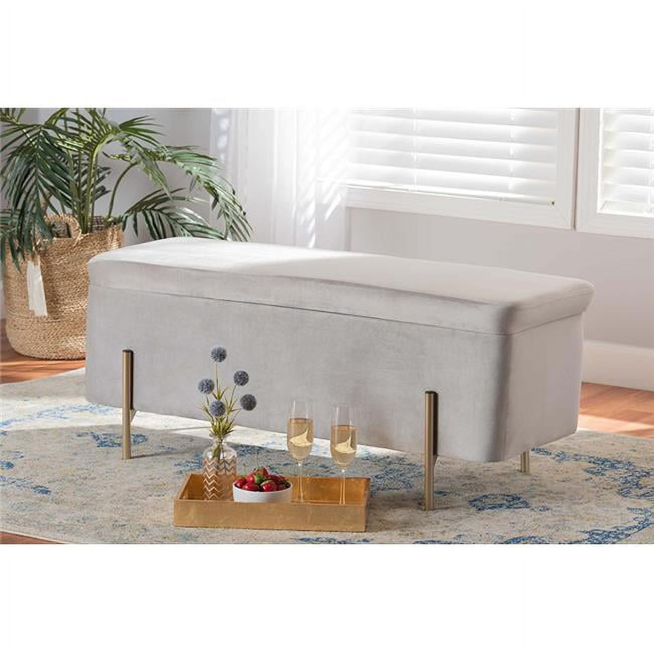 FZD0223-Grey Velvet-Bench Rockwell Contemporary Glam & Luxe Grey Velvet ...