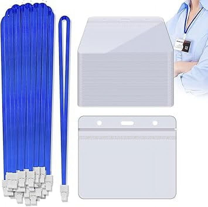 FZENeast Badge Holder with Lanyard，50 PCS Clear Waterproof Horizontal ...