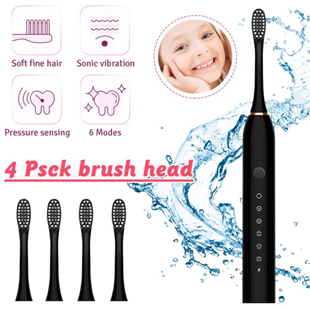 FZFLZDH Electric Toothbrush with 4 Duponts Brush Heads, 6 Modes, 4 Hour ...