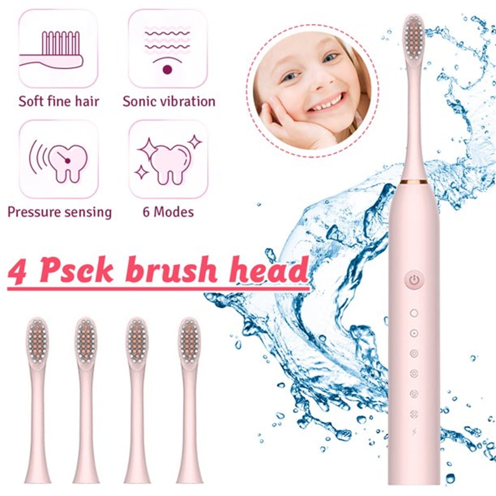 FZFLZDH Electric Toothbrush with 4 Duponts Brush Heads, 6 Modes, 4 Hour ...