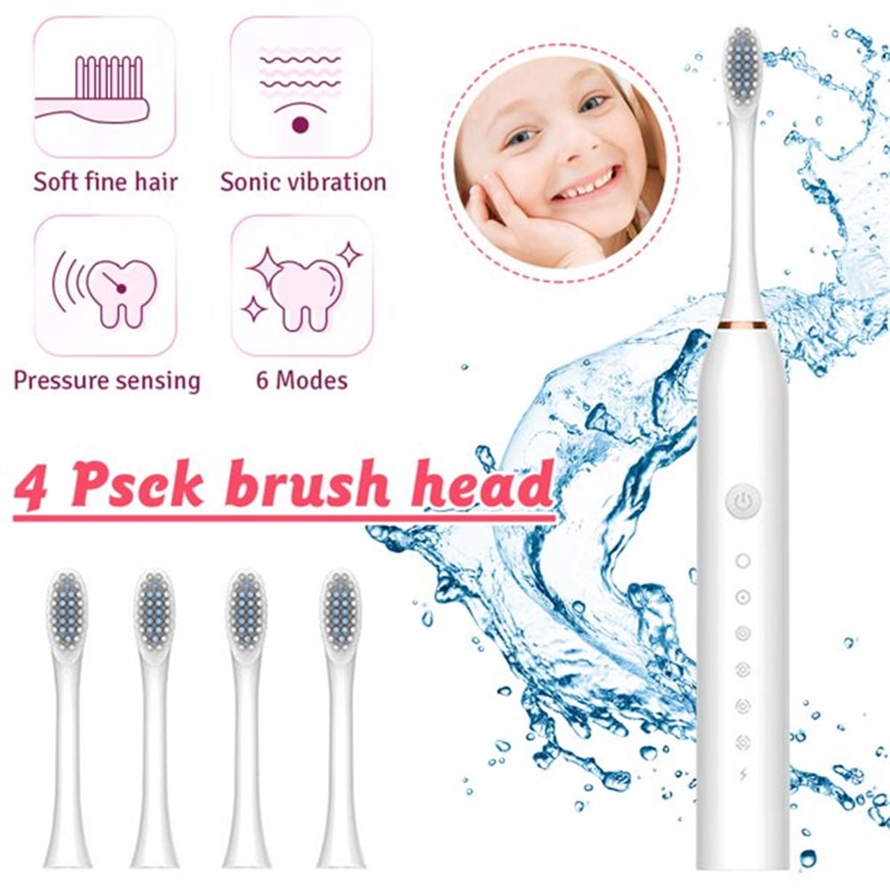 FZFLZDH Electric Toothbrush with 4 Duponts Brush Heads, 6 Modes, 4 Hour ...