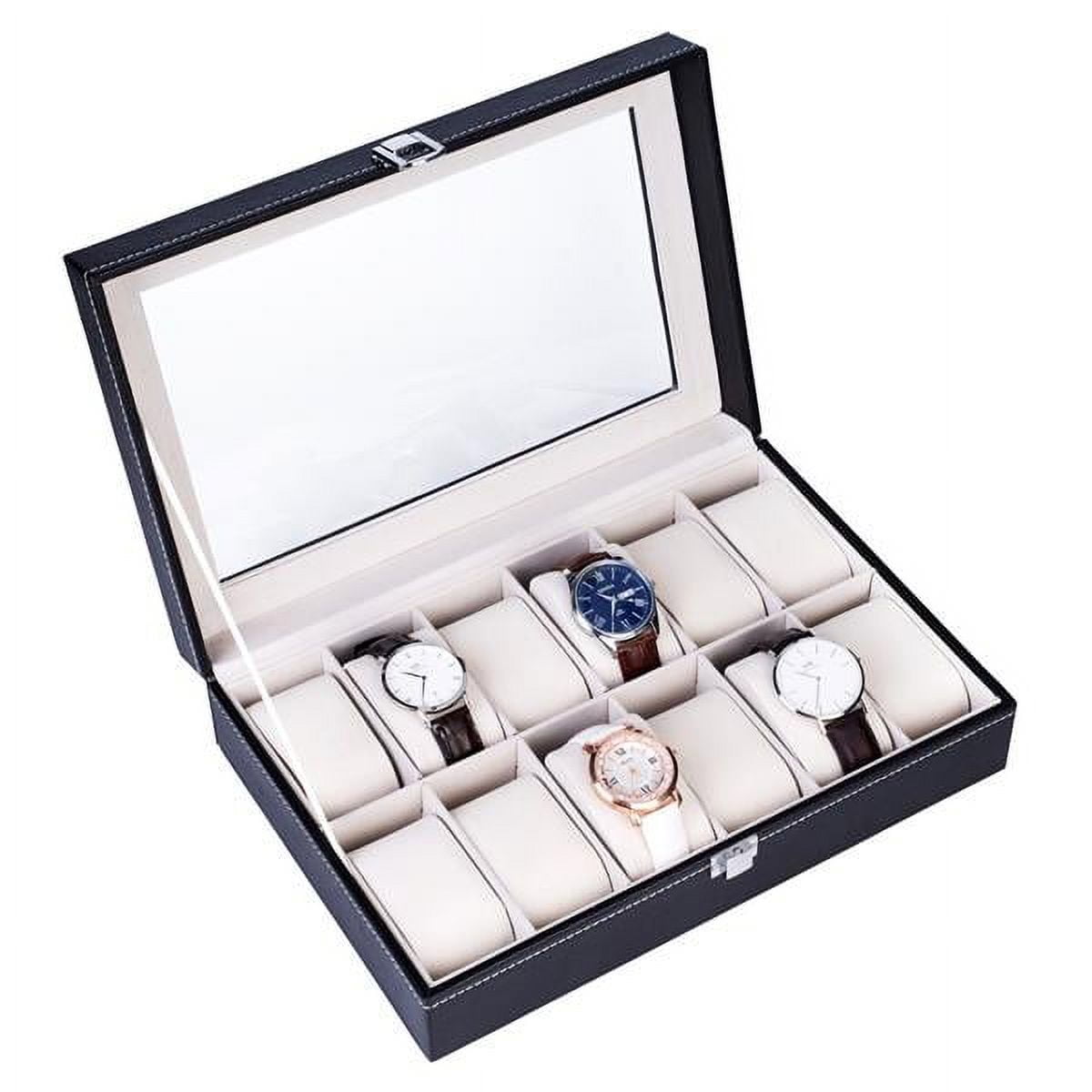 FZFLZDH Watch Box for Men - 12 Slot Textured Watch Case, Sturdy Hinges ...