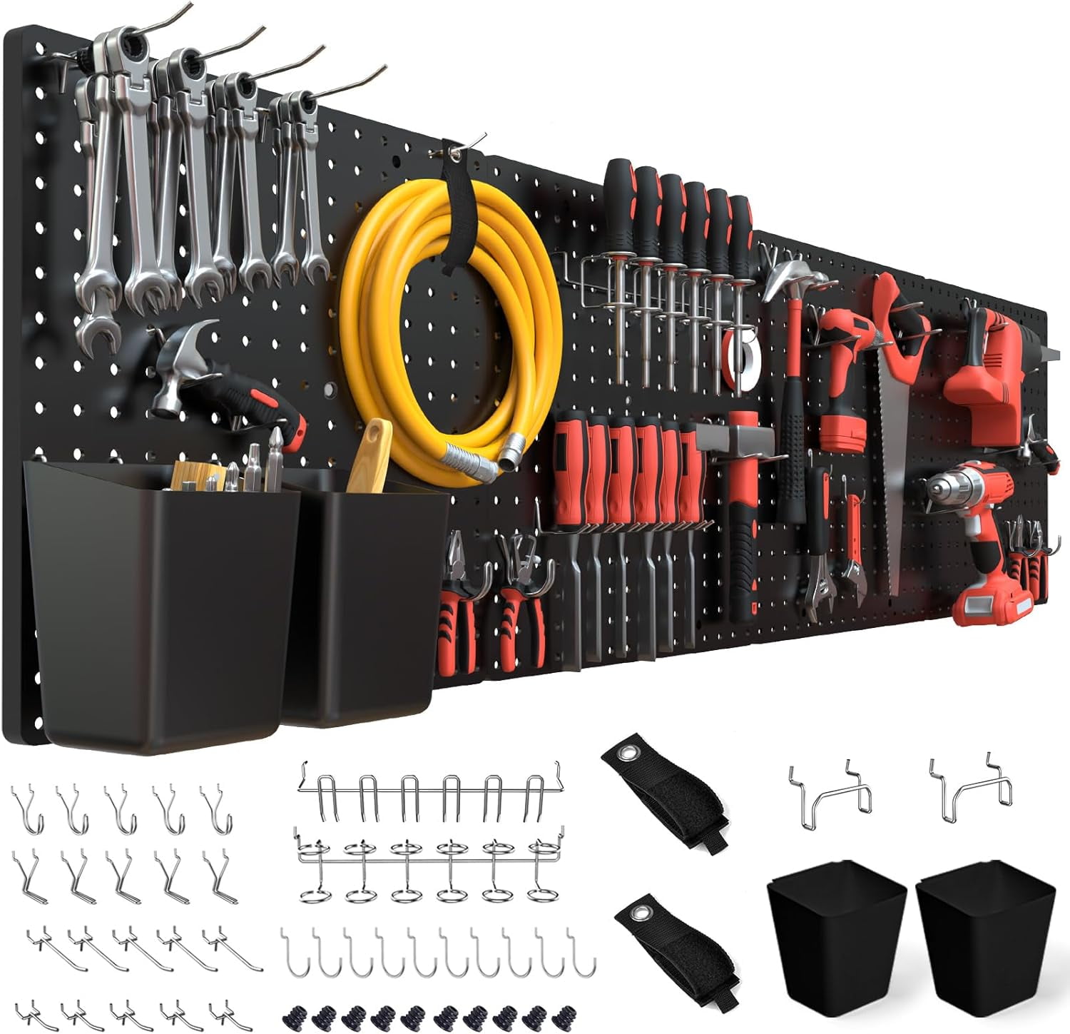 FZK Pegboard 32"*32",Black Pegboard 4pcs and 46 Peg Board Hooks with ...