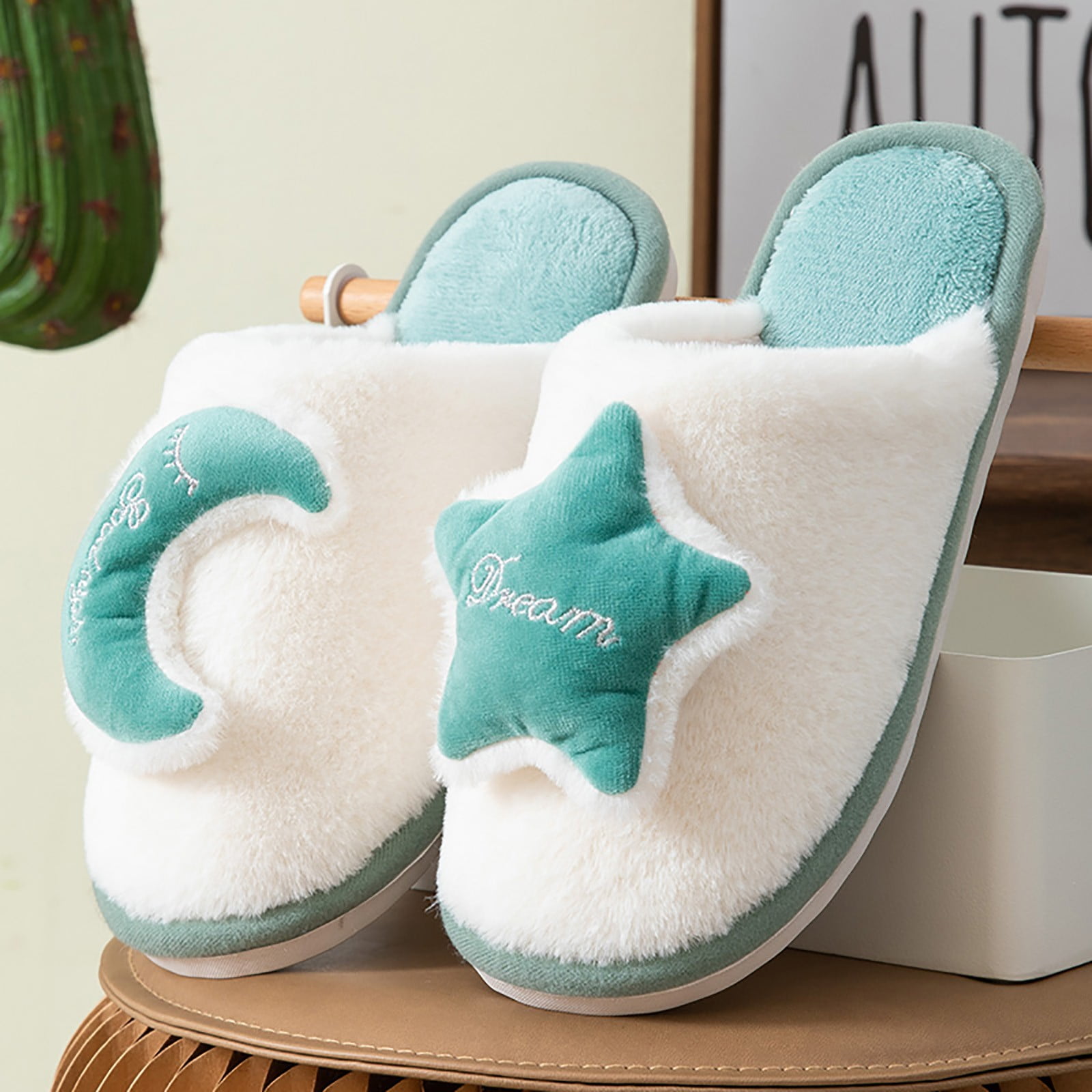 FZM Slippers Cotton Slippes For Women Fuzzy Memory Foam Flat Slide ...