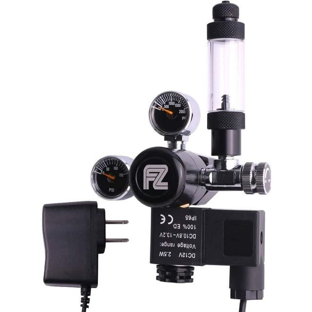 FZONE Aquarium CO2 Regulator AC Solenoid Mini Dual Gauge Display with Bubble Counter and Check ...
