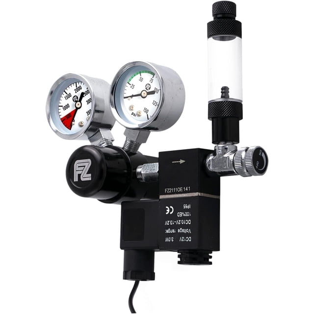 FZONE Aquarium Co2 Regulator with Dual Big Gauge, DC Solenoid, Bubble ...