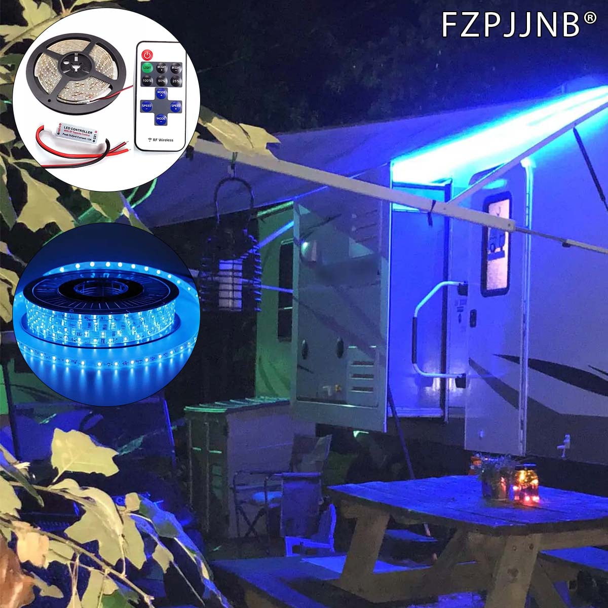 FZPJJNB 12V IR Remote Control Indoor LED Camper Awning Boat Light Strip ...