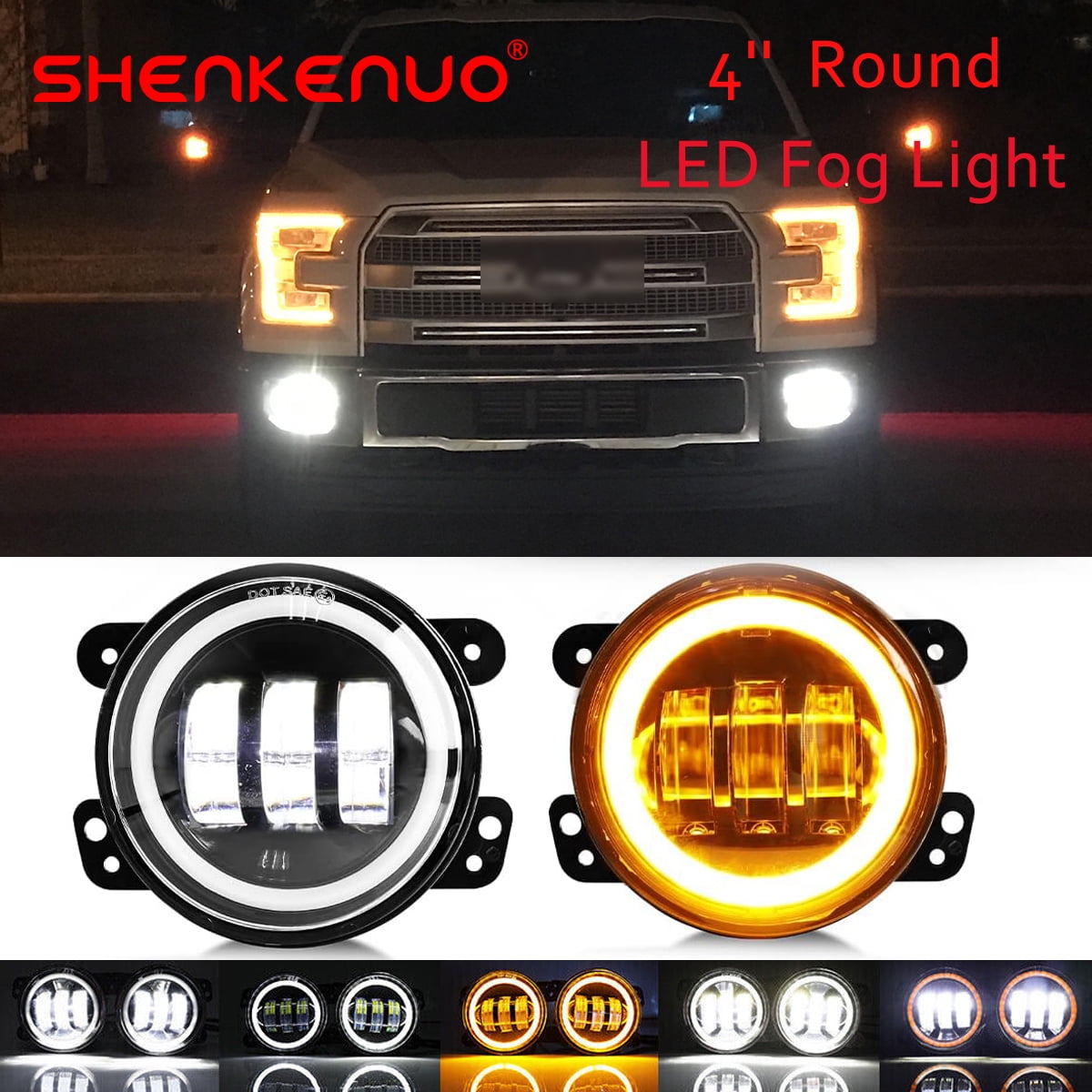 FZPJJNB 2pc 4 Inch Round Led Fog Lights Driving Lamps Front Bumper for ...
